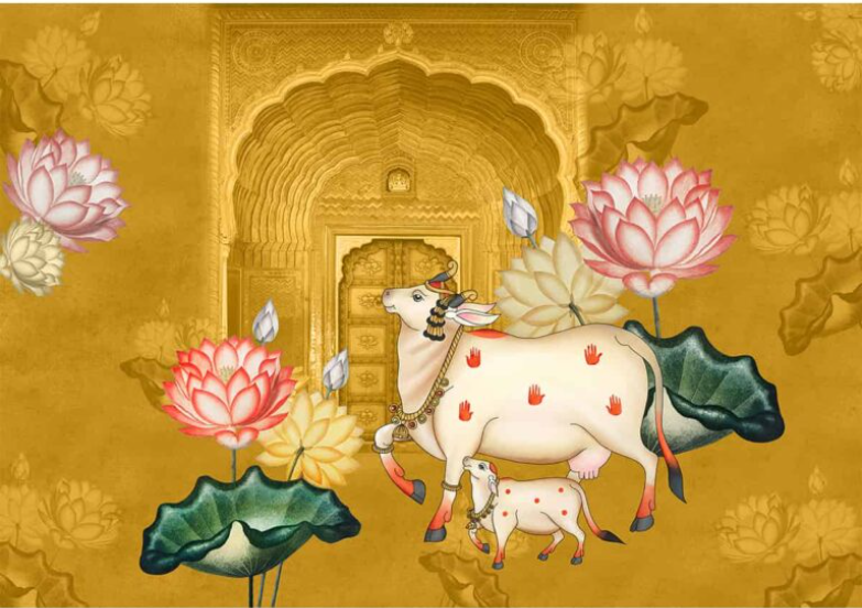 Pichwai Art Wallpaper | Lotus, Gokul and Cow Pichwai Painting Wallpaper ...
